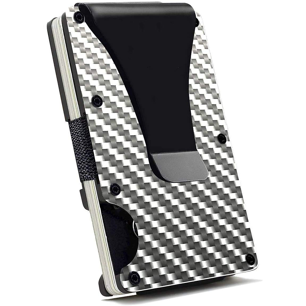 YHF RFID Blocking Money Clip Wallets for Men & Women - Minimalist Wallet Credit Card Holder/Organizer - Carbon Fiber Wallets Slim Ideal Gift For Mens Women(Silver)