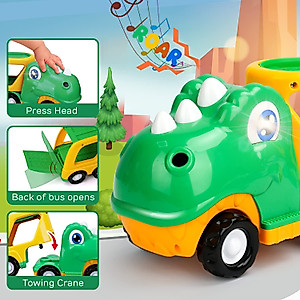 TOY Life Toddler Car Toy for 1+ Year Old, Dinosaur Transport Carrier Truck with 4 Pull Back Dinosaur Cars Dino Figures, Dinosaur Toys for Kids 1 2 3 4 5+, Christmas Birthday Gift for 18M+ Boys Girls
