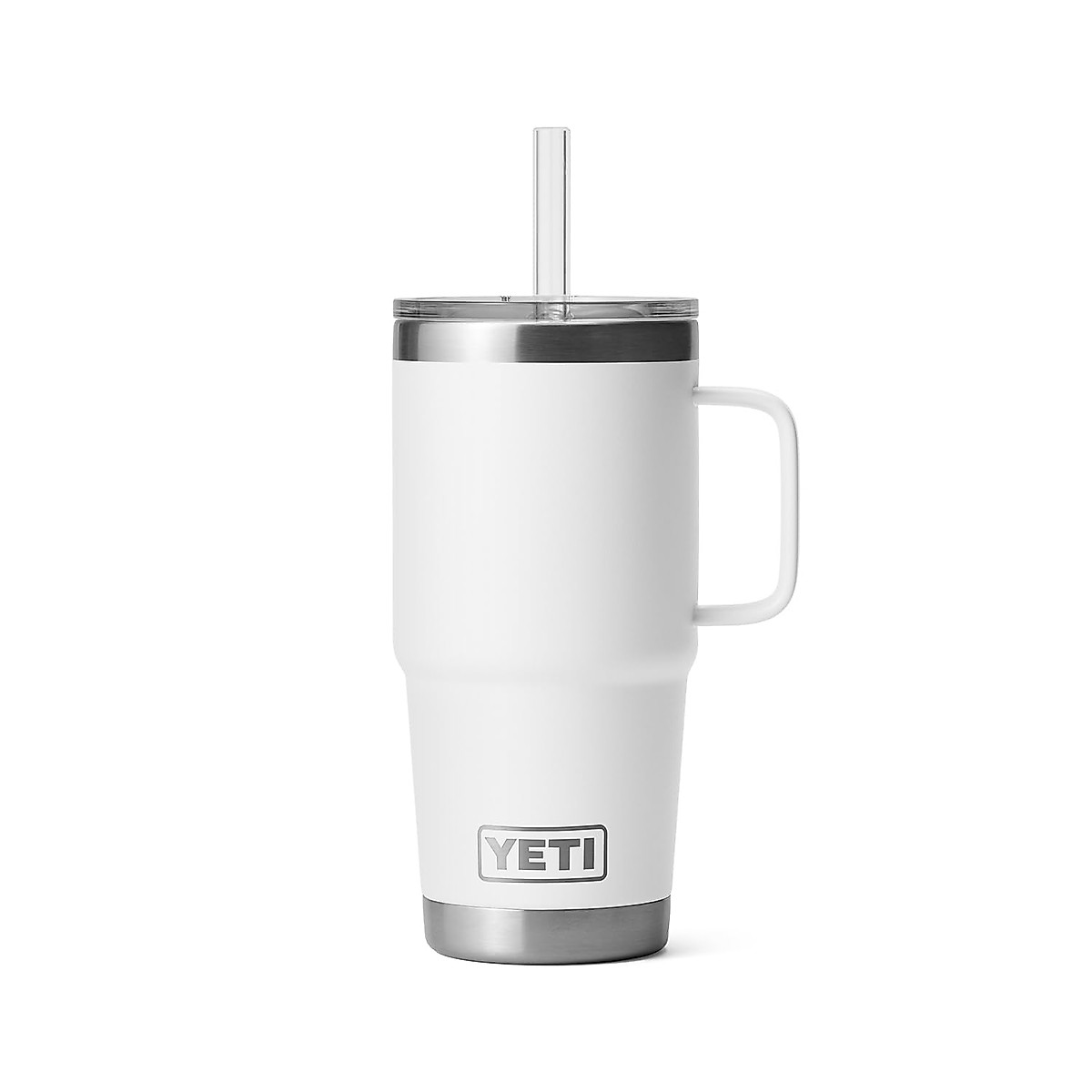 YETI Rambler 25 oz Tumbler with Handle and Straw Lid, Travel Mug Water Tumbler, Vacuum Insulated Cup with Handle, Stainless Steel, White