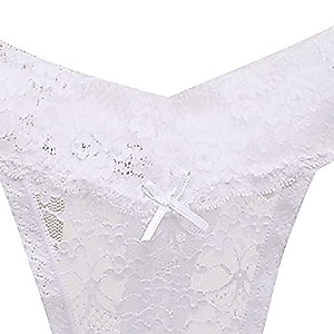 Kinple 5PCS Lace Thongs for Women Sexy Low Waist Panties Stretch String Thong Panty Teen Girls V Back Perspective Brief White