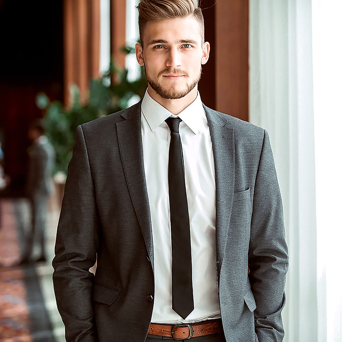 Aster Men's Clip on Ties Pre Tied Neckties Black Clip-on Tie Skinny Neck Tie for Wedding Office Graduation School Uniforms