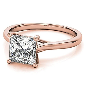 10K Solid Rose Gold Handmade Engagement Ring, 2 CT Princess Cut Moissanite Diamond Solitaire Wedding/Bridal Rings for Women/Her, Minimalist Rings Anniversary Ring For Gifts (4)