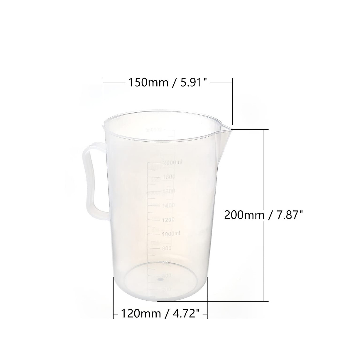 Othmro Measuring Cup 2000ml PP Plastic Graduated Beaker Transparent for Lab Kitchen Liquids 1pcs