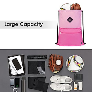 WANDF Drawstring Backpack Sports Gym Bag with Wet Compartment, Water-Resistant String Bag Cinch Bag for Women Men (Pink.)