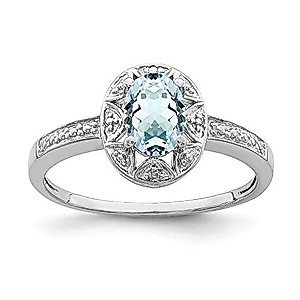 925 Sterling Silver Polished Diamond and Aquamarine Ring Size 7 Measures 2mm Wide Jewelry Gifts for Women