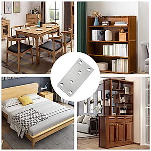 BokWin 6Pcs Silver Mending Bracket Plate, 80 x 40 x 2mm Stainless Steel Heavy Duty Flat Corner Brace for Wood, Metal Straight Fixing Joining Shelf Support Corner for Shelves, Furniture and Cabinet