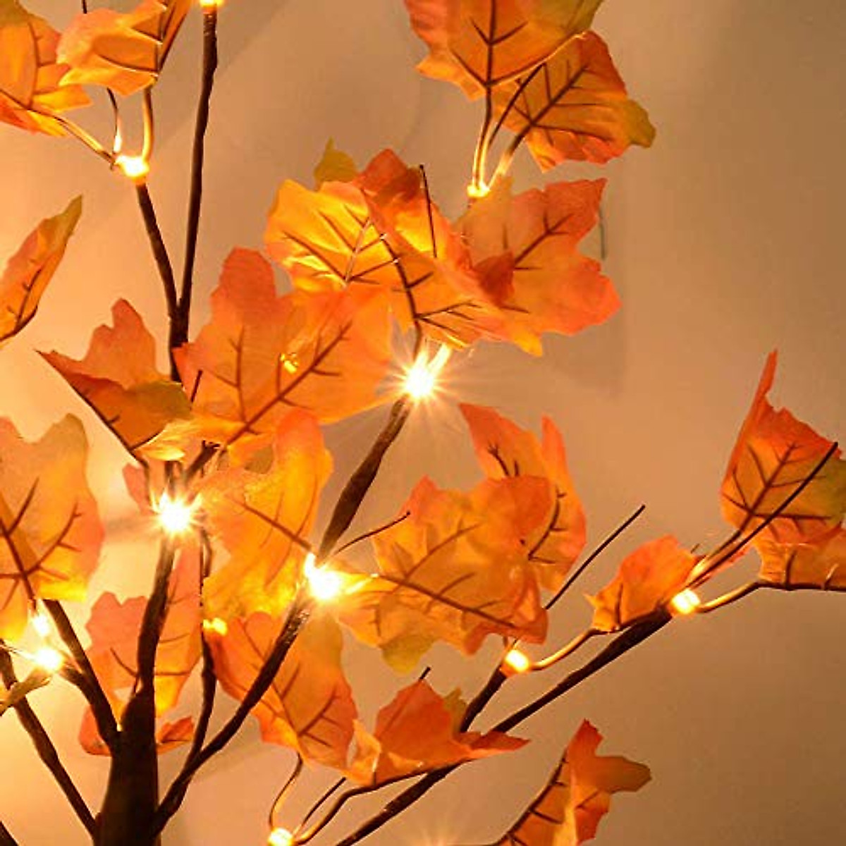 2 Pack 24-inch Fall Lighted Maple Tree, 48 LED Lights, Thanksgiving Decoration Table Tree, Battery Operated DIY Artificial Tree, Centerpieces Decor Tree for Home Desktop Autumn Harvest Tabletop Indoor