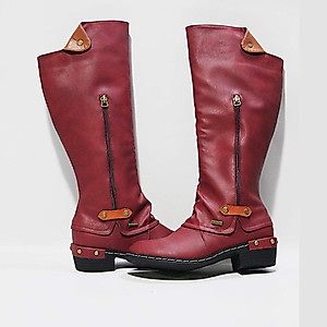 XHLEMON Women Vintage Victorian Gothic Mid Calf Height Boots Casual Lace up Thick High Heels Booties Winter Warm Shoes