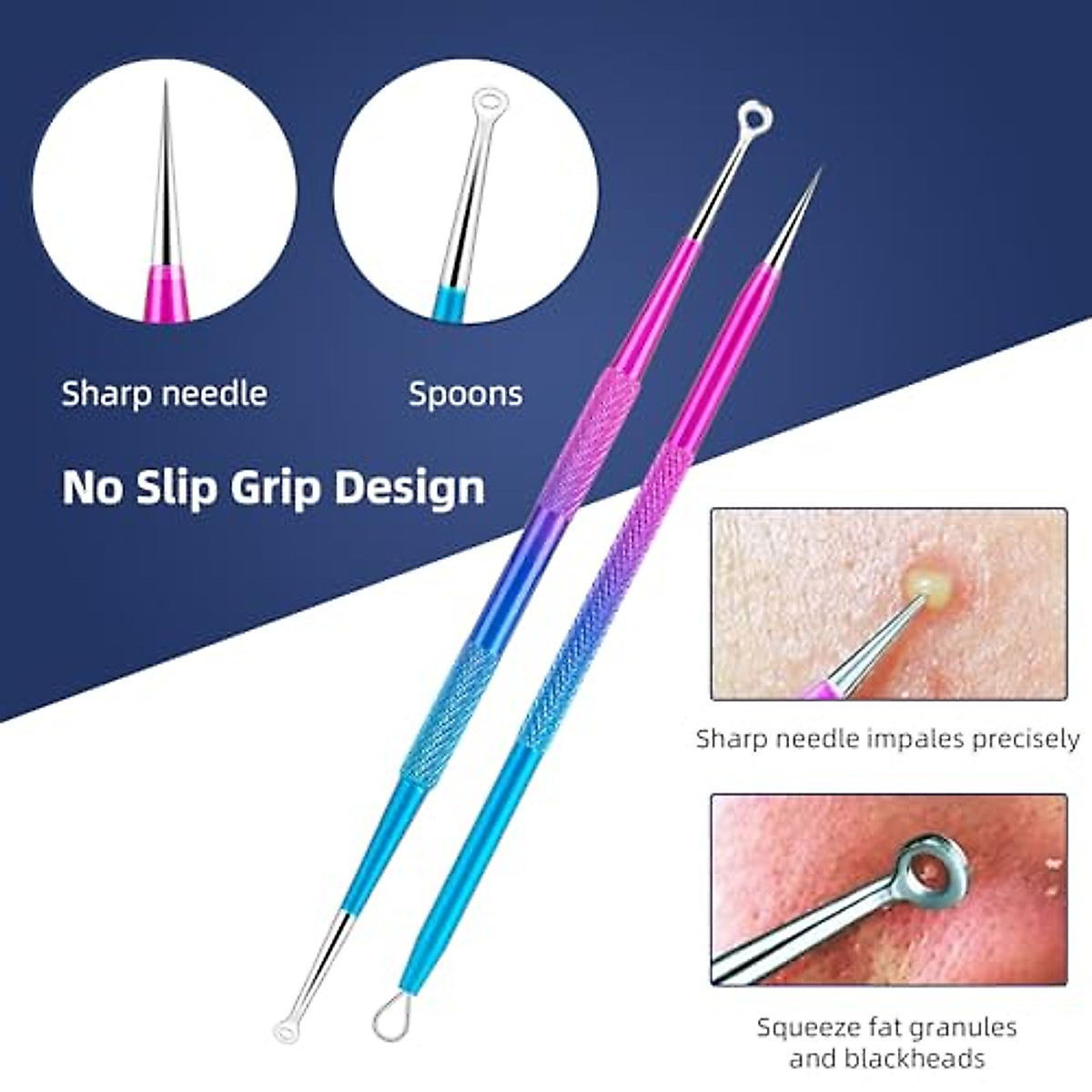 Blackhead Extractor Tools, Ybaoo 10 Pcs Professional Pimple Popper Tool Kit with Metal Case for Quick and Easy Removal of Blackheads,Pimples,Zit Removing,Facial and Nose(Colorful)