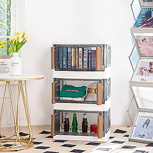 AVUX 8.5 Gallon White Stackable Storage Bin with Front Open Doors and Organizing Lid (Pack of 3)