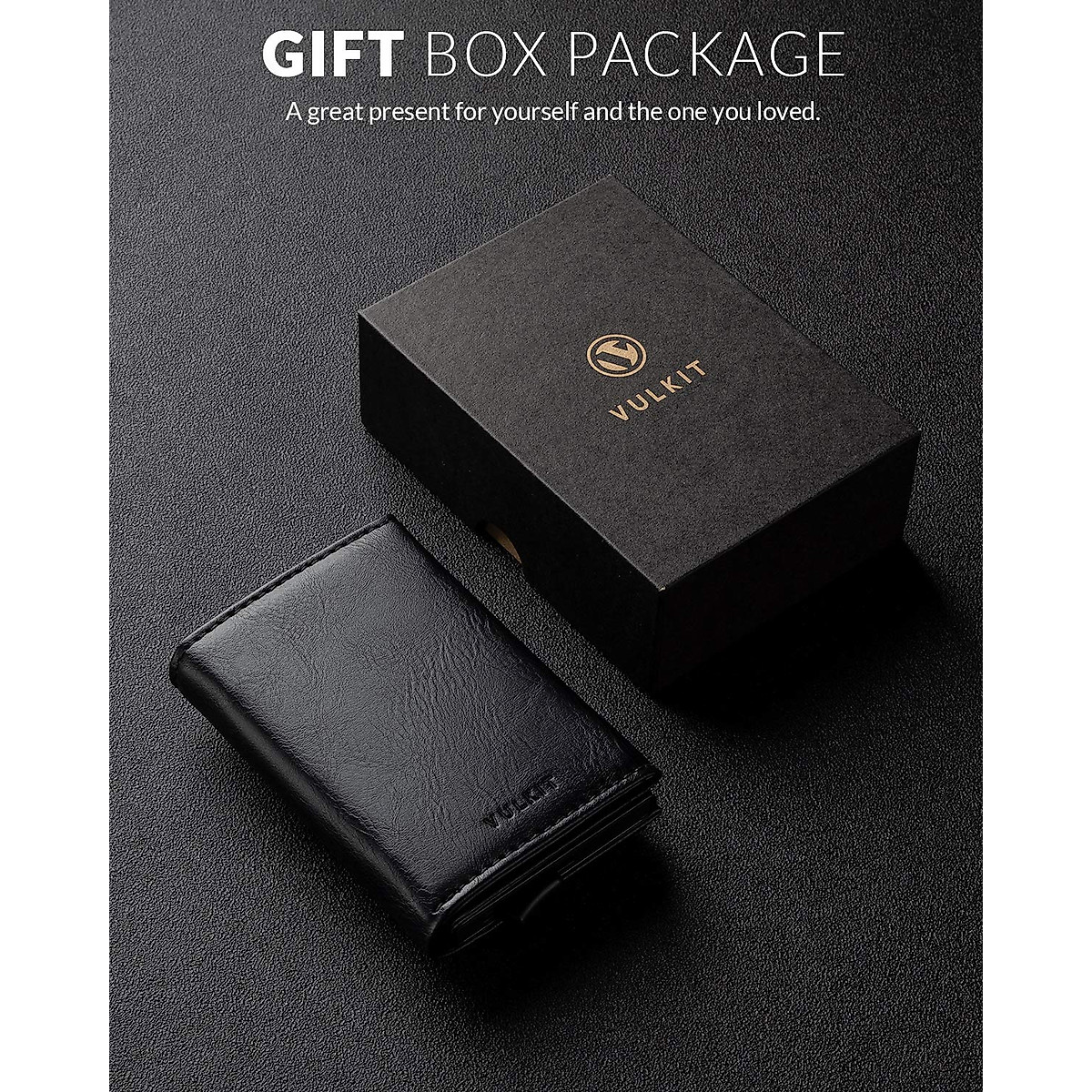 VULKIT Pop up Wallet RFID Blocking Leather Credit Card Wallet with Banknote Compartment, ID Window & Coin Pocket (Black)