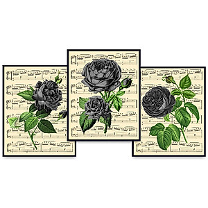 Black Roses Gothic Home Decor - Goth Room Decor - Victorian Wall Decor - Shabby Chic Wall Art - Retro Vintage Sheet Music - Posters Pictures Prints - Gothic Housewarming Gifts for Women- UNFRAMED