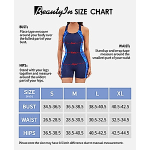 beautyin Womens One Piece Swimsuits Athletic Boyleg Bathing Suit Sports Training Boyshort Swimming Costume Blue/Navy
