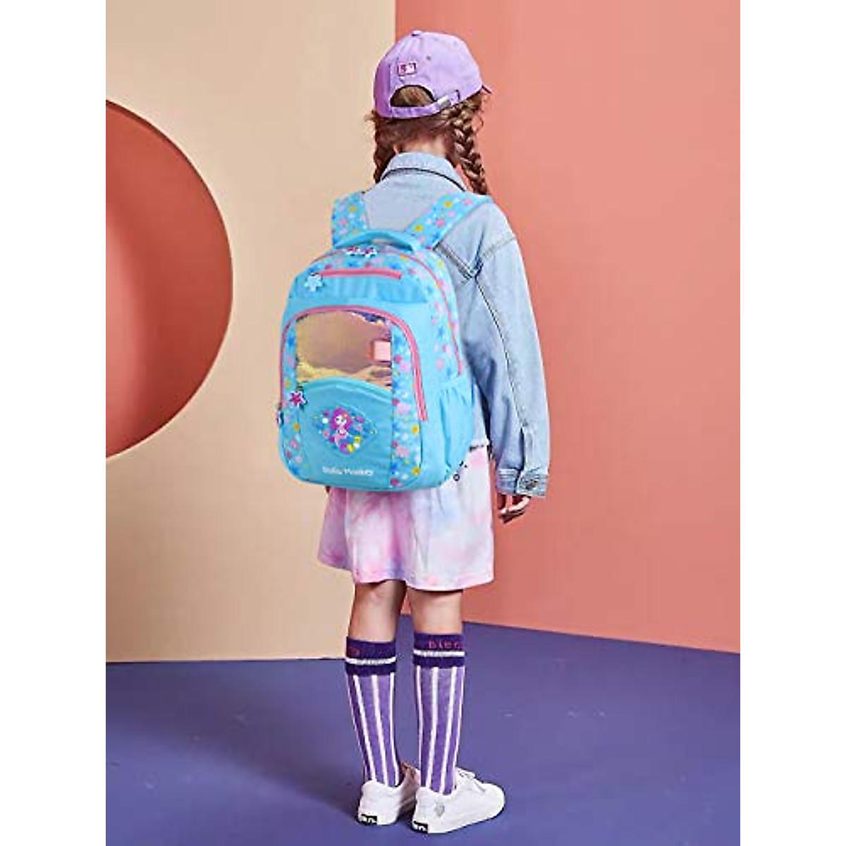 RuRu monkey Kids Backpack for Girls - Perfect for Kindergarten, Preschool & Lower Elementary Students (Ages 4-10) - Mermaid Kids Bookbag - Medium (16.5" Tall)
