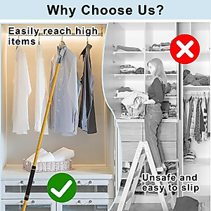 Greeily Clothes Hanger Reaching Hook, Garment Hook Reach Pole for Hanging Clothes Closet Bird Feeders Plants and Christmas Light Extendable from 31" to 61" with Sponge Handle (Dark Green Hook)