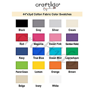 Craftido-19 Options-100% Cotton Fabric by The Yard in Solid Color 44”Wide by 3yd (9 ft) -Medium Weight 5.2 oz- for Quilting, Sewing, Crafts, Binding, Backing and Lining - White