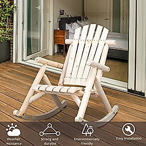 Garden Outdoor Wooden Rocking Chair, Outdoor Adirondack Rocker Chair, Indoor/Outdoor Wood Rocking Chair, Outdoor Wooden Porch Rocking Bench, with Armrest, for Patio, Balcony, Poolside (Natural)