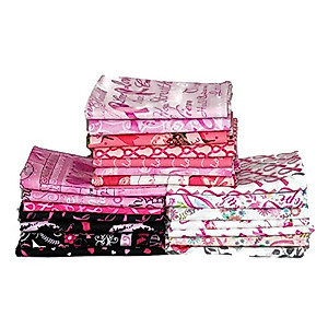 Fields 10 Fat Quarters - Breast Cancer Awareness Pink Ribbons Survivors Hearts Floral Inspirational Quality Quilters Cotton Fabrics Assorted Fat Quarter Bundle M492.26