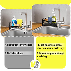 Maifan Kitchen Sink Caddy Organizer Sponge Holder for Kitchen Sink with Stainless Steel Auto Drain Tray, Self Drain Dish Soap Sponge Caddy Rack for Kitchen Countertop Storage Gadgets Accessories