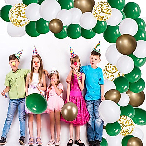 Dark Green White Gold Balloon Garland Arch Kit, 105PCS White Dark Green Metallic Gold Confetti Balloons for Birthday Wedding Engagement Anniversary Retirement Graduation Football Party Decorations