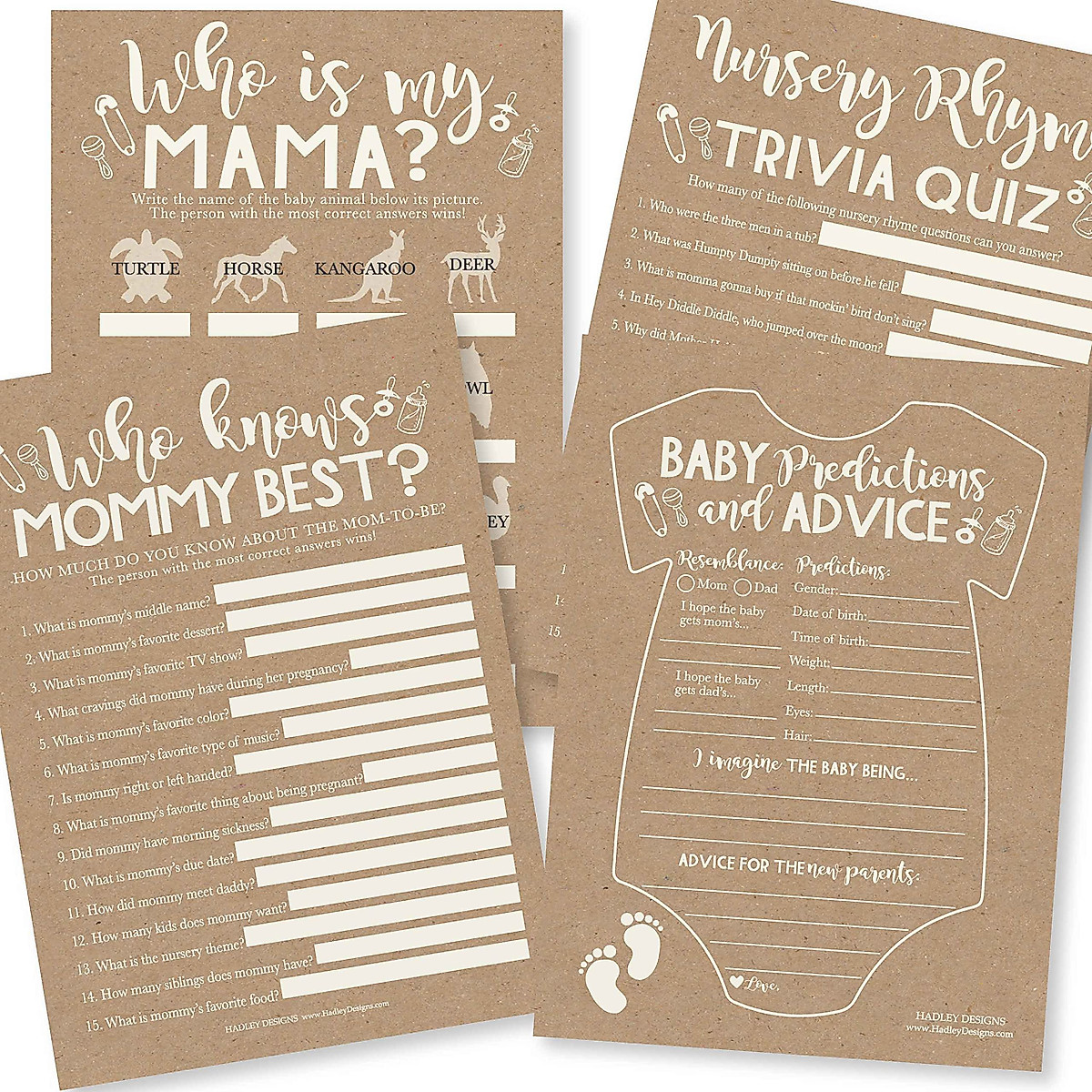 50 Rustic Who Knows Mommy Best, Baby Prediction and Advice Cards etc, 25 Guess How Many Cards - 6 Double Sided Cards Baby Shower Games Funny, How Many Kisses Game Baby Shower Decorations