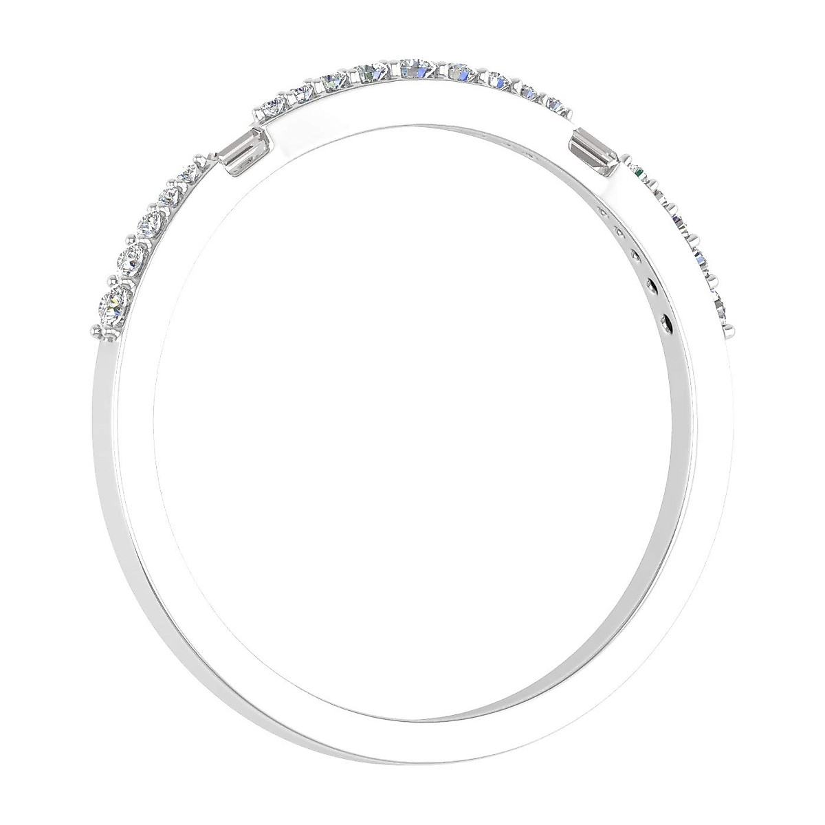 Round and Baguette Shape Diamond Wedding Band Ring in 10K White Gold (0.12 cttw) (Ring Size 8.75)