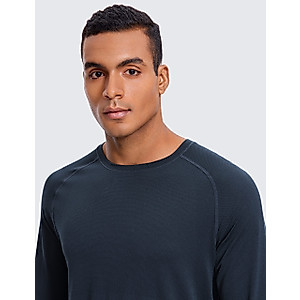 CRZ YOGA Mens Seamless Long Sleeve Tee Shirts Moisture Wicking Workout Athletic Running Shirts Breathable Gym Tops True Navy Heather Large