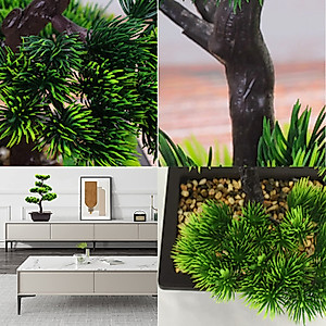 HinyoCo Artificial Large Plants Bonsai Pine Tree,Welcoming Pine Tree Potted Plant Ornament Plastic Simulation Fake Tree Bonsai Living Room Garden Office Shop Décor-11×15.5"