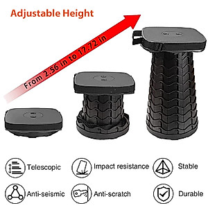 Outward Gear Upgraded Collapsible Stool Large Square Portable Folding Chair for Adults Camping Stool Sturdy Foldable Retractable Telescoping Stool (Black)