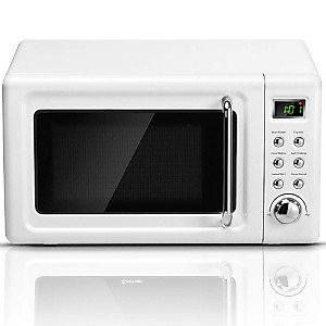Retro Microwave Oven,Safeplus 0.7Cu.ft, Countertop 700W Microwaves with Cold Rolled Steel Plate 5 Micro Power Defrost & Auto Cooking Function LED Display Glass Turntable and Viewing Window Child Lock