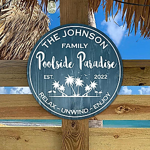 V VIBEPY Personalized Poolside Paradise Signs, Relax Unwind Enjoy Wood Signs 8",12", 18" - Pool Signs, Poolside Signs, Backyard Signs, Welcome Signs, Wooden Signs, Outdoor Signs, Yard Signs, Summer Signs