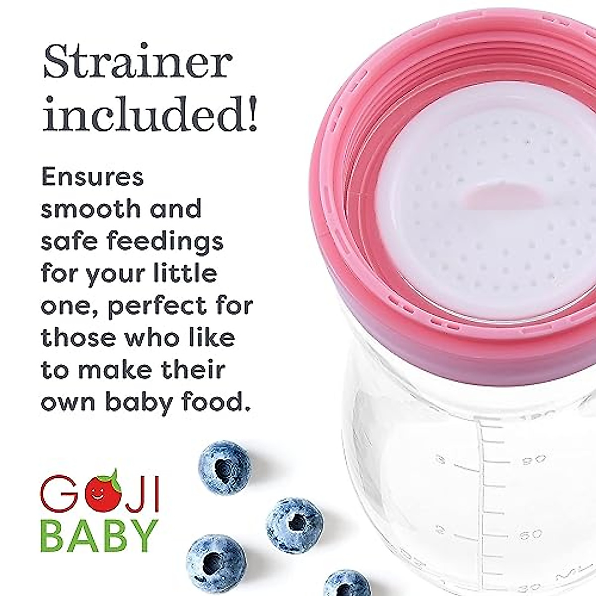 Goji Baby - 4 oz Silicone Baby Food Dispensing Spoon - 2 Pack - Great for 4+ Month Infants - Includes Stopper - Easy to Use and Mess-Free - Precise Food-Release Feeder - Great for Travel (Pink)