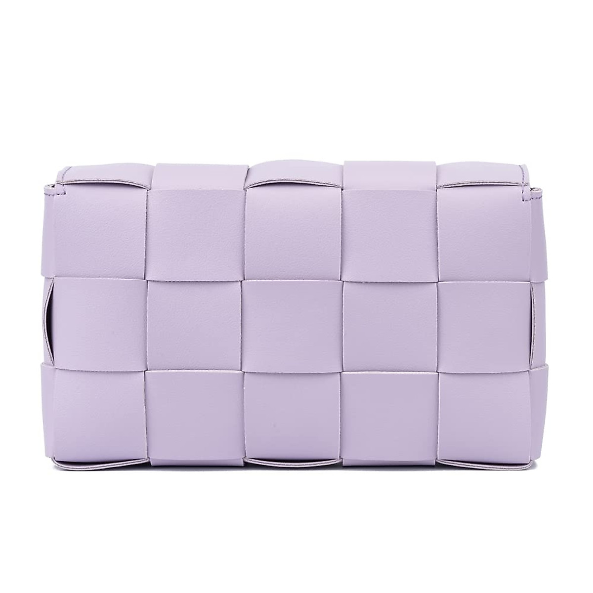 Olivia Miller Women's Fashion Ainsly Lavender Woven Faux PU Leather w Front Flap, Small Cassette Crossbody Bag w Adjustable Shoulder Strap, Casual Trendy Purse Handbag