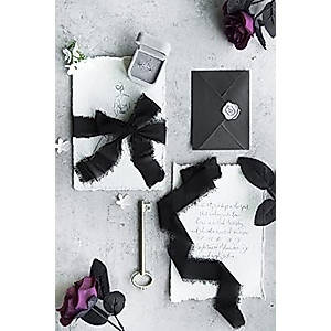 Kainonnan 3 Rolls Black Silk Ribbon Chiffon Ribbon Handmade Fringe Ribbon 1.5" x 7Yd Ribbon for Gift Wrapping Wedding Invitations Wedding Bouquets Decor (Black)