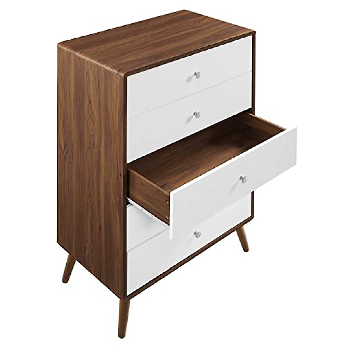 Modway Transmit Mid-Century Modern Wood Walnut White, 5-Drawer Chest