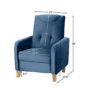 Pingliang Home Modern Accent Chair, Velvet Living Room Arm Chair with High Backrest and Wooden Legs, Comfy Reading Chair for Living Room Bedroom Small Space, Blue
