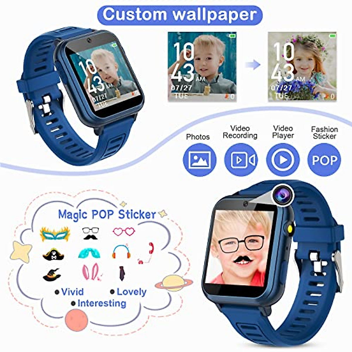 Smart Watch for Kids with 24 Puzzle Games HD Touch Screen Camera Music Player Pedometer Alarm Clock Calculator Flashlight 12/24 hr Kids Watches Gift for 4-12 Year Old Boys Toys for Kids