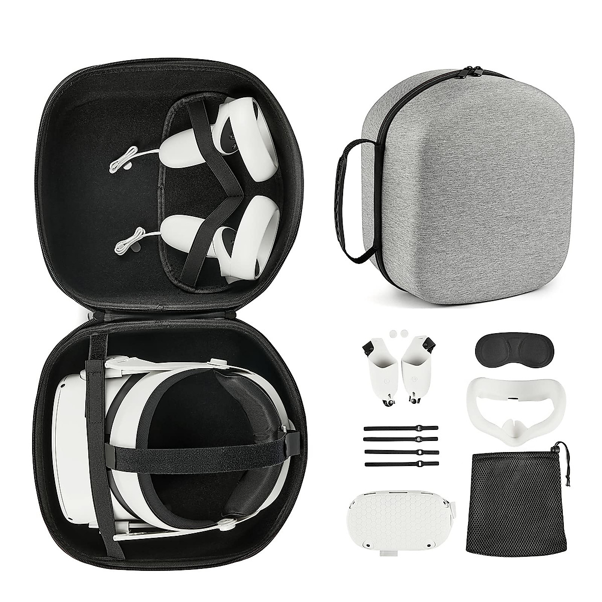iovroigo is Suitable for Oculus Quest 2 Carrying case Accessories Set, Upgraded Halo Strap, face pad, Handle Protection Cover, Lens Cover