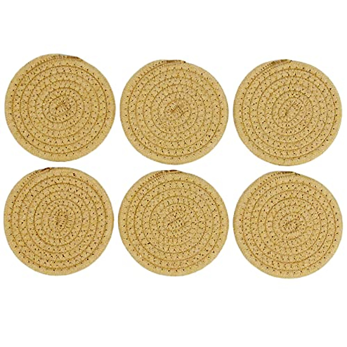 Casaphoria Cotton Woven Coasters for Drinks Absorbent,Round Heat-Resistant Cotton Coasters for Coffee Table,Handmade Braided Fabric Insulated Coasters,Home Decor Gifts(Brown,6Pcs,4.3inch)