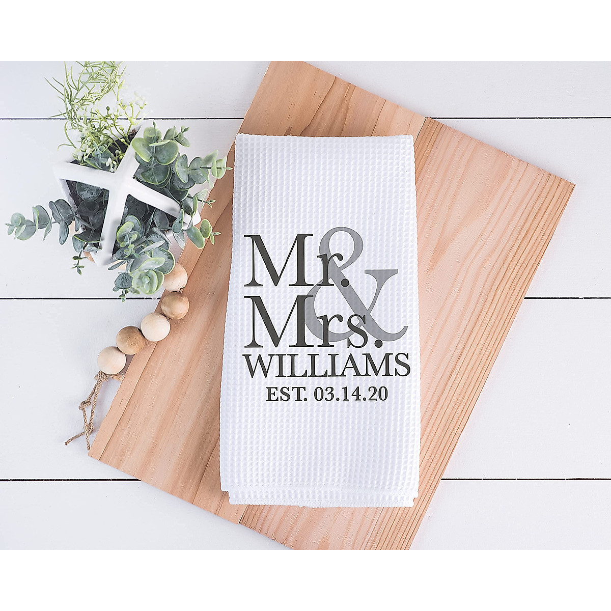 CANARY ROAD Mr. & Mrs. Kitchen Towel | Wedding Waffle Weave Dish Towel | Personalized Kitchen Towel | Housewarming Gift | Wedding Gift | Personalized Dish Towel | Bridal Shower Gift