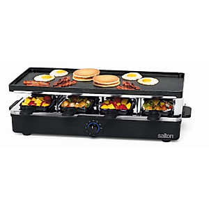Salton Raclette Indoor Electric Party Grill & Raclette, 8 Person, Black