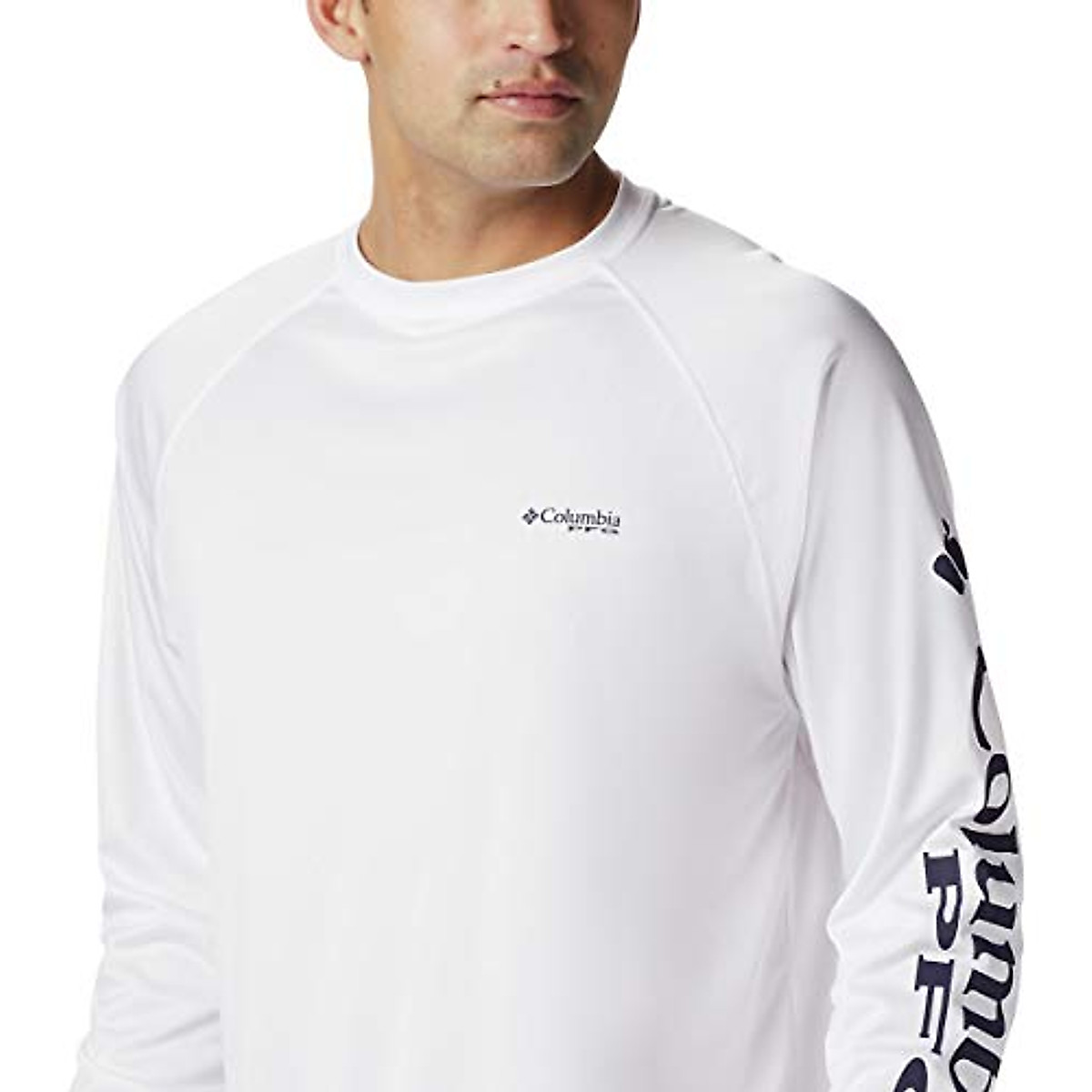 Columbia Men's Terminal Tackle Long Sleeve Fishing Shirt, White/Nightshade Logo, Medium