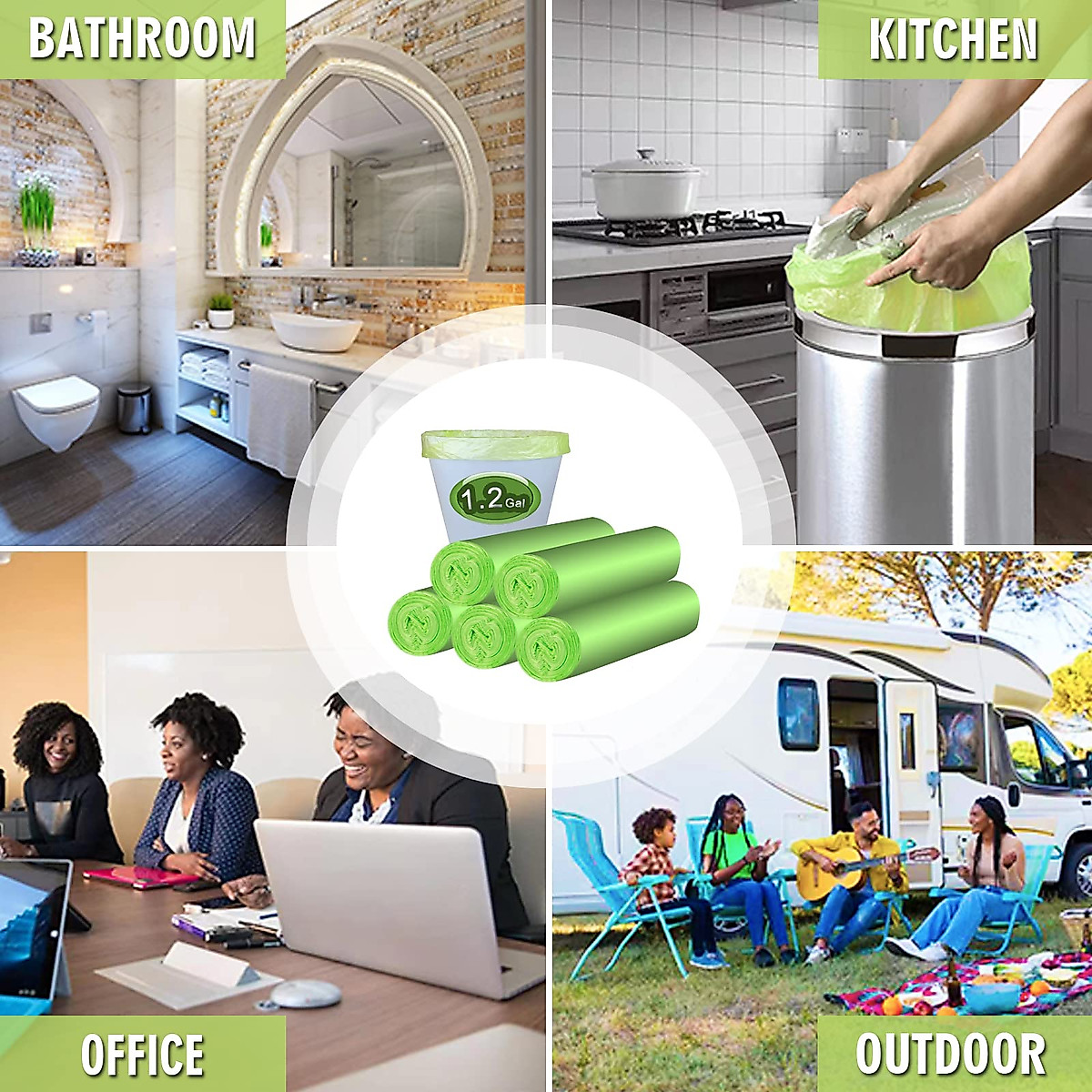 Mini Trash Bags, Inwaysin 1.2 Gallon Trash Bags, Small Bin Bags, 6L, 100Bags, Clear Green…