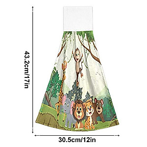 Alaza Animal Jungle Monkey Tiger Giraffe Lion Elephant Kitchen Towels Tea Towels Dish Towels with Hanging Loop 2 Pack