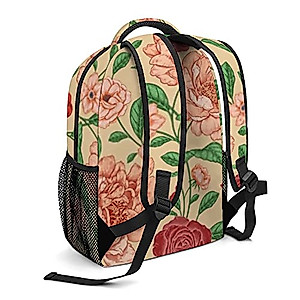 Travel Laptop Backpack School Bag Floral Roses Peonies Victorian Style Large Capacity Business Ddurable Water Resistant College Laptop iPad Tablet Bag for Men and Women