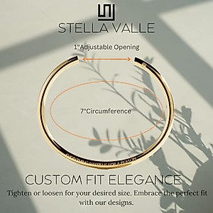 Stella Valle "C Initial Charm Cuff Bracelet | Rhodium Plated Inspirational Bracelets for Women | Adjustable Band Bracelet Gift for Her in the Shape of Initial | Birthday Holiday Present | One Size