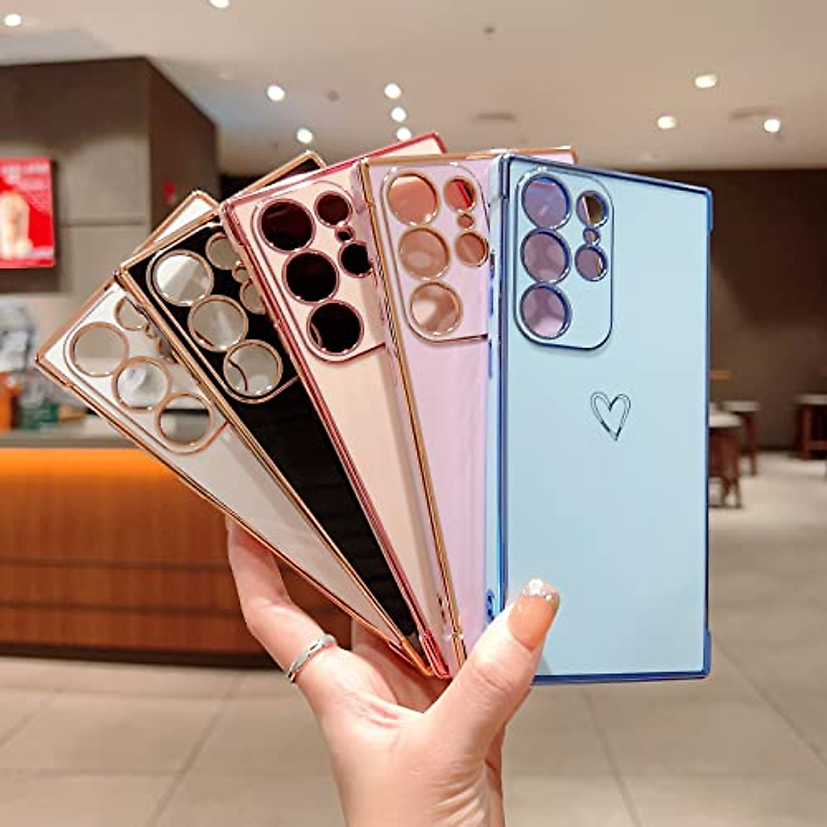 SZXYCZL Compatible with Samsung Galaxy S23 Ultra 5G Case for Women Girl with Luxury Plating Full Camera Lens Protection Cute Love Plating Edge Soft TPU Anti-Fall Case for Samsung S23 Ultra-Purple