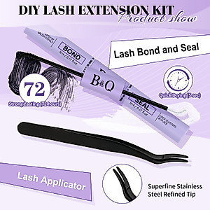 DIY Lash Extension Kit Individual Eyelash Extension Kit B&Q D Curl Cluster Lashes Individual Eyelashes with Lash Bond and Seal, Lash Applicator Tool DIY Lash Extensions at Home (Kit,40D-0.07D-8-18mix)