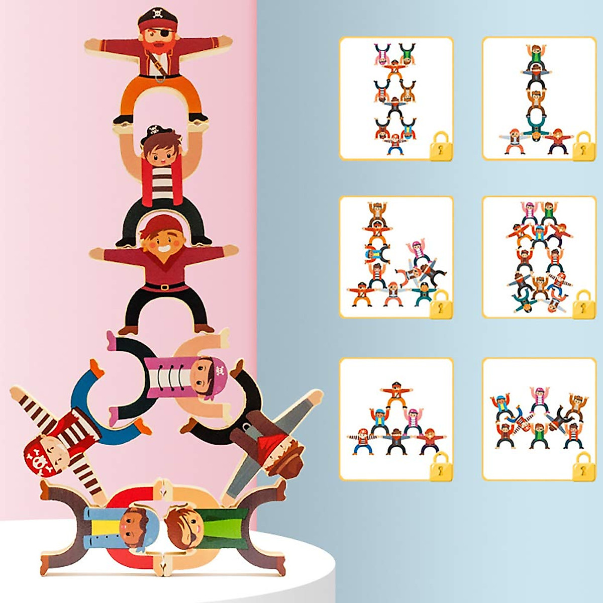 BESTING Balancing Stacking Blocks Pirate Parent-Child Children's Educational Wooden Toy Acrobatic Troupe Interlock Decompression Preschool Toys Balancing Games (HJ006)