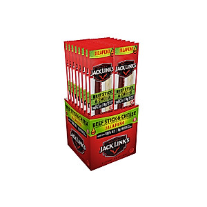 Jack Link’s Jalapeno Beef & Cheese Combo, Spicy Snack Pack – 100% Beef Stick and Cheese Stick Made with Real Wisconsin Cheese - 8g Protein, 1.2 Ounce (Pack of 16)